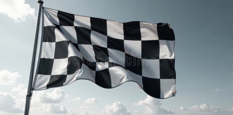 Black and White Checkered Flag Billowing in Wind , Win, Classic Stock ...