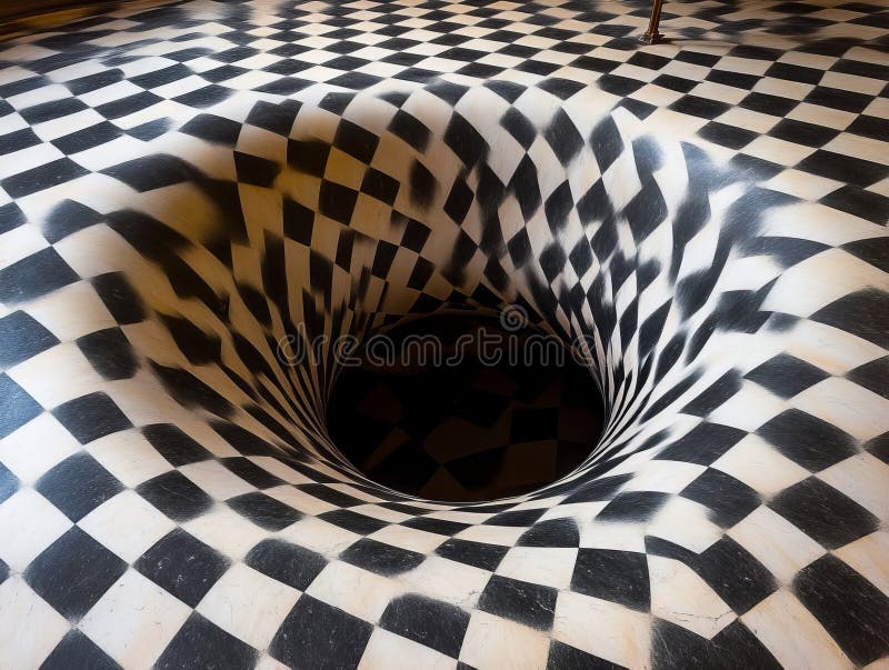 A Black and White Checkered Floor with a Hole in the Middle Stock Image ...