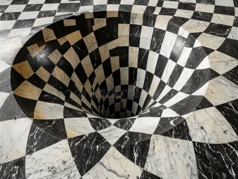 A Black and White Checkered Marble Floor with a Circular Hole Stock ...