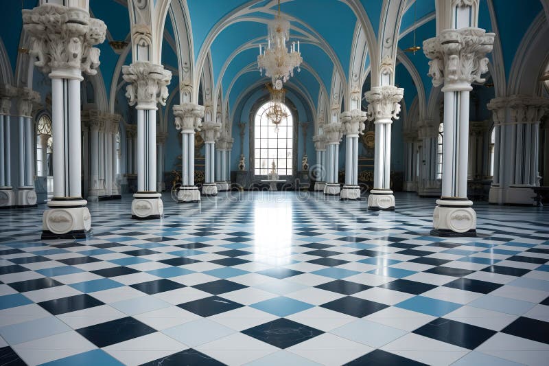Black and White Checkered Pattern Marble Floor in Retro Room Stock ...