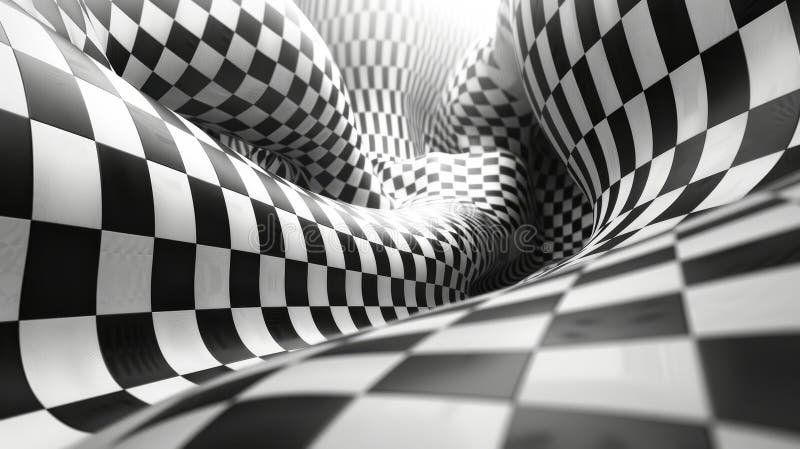 Black and White Checkered Patterns Flowing through a Distorted ...