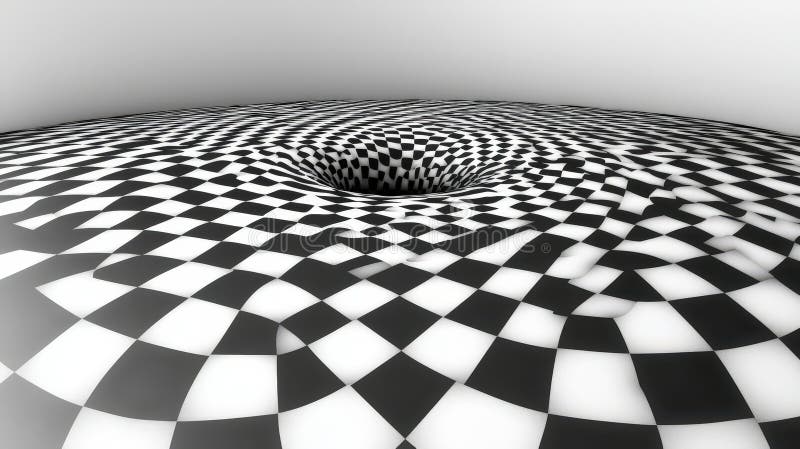 Black and White Checkered Surface with a Circular Depression and ...