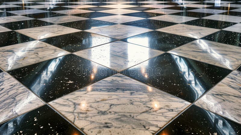 A Black and White Checkered Tile Floor with a Faint Reflection of a ...