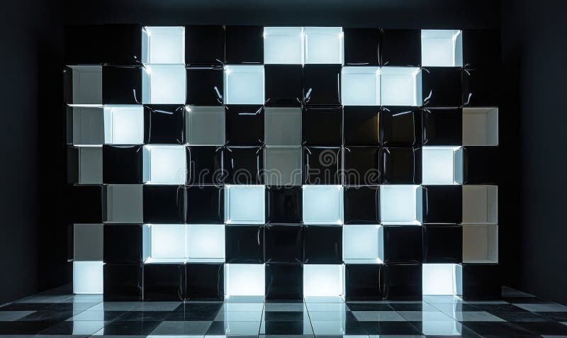 A Black and White Checkered Wall with White Boxes Stock Illustration ...