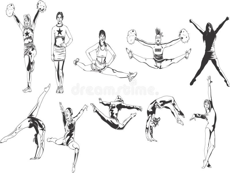 Different Cheerleading Poses Stock Illustrations – 5 Different ...