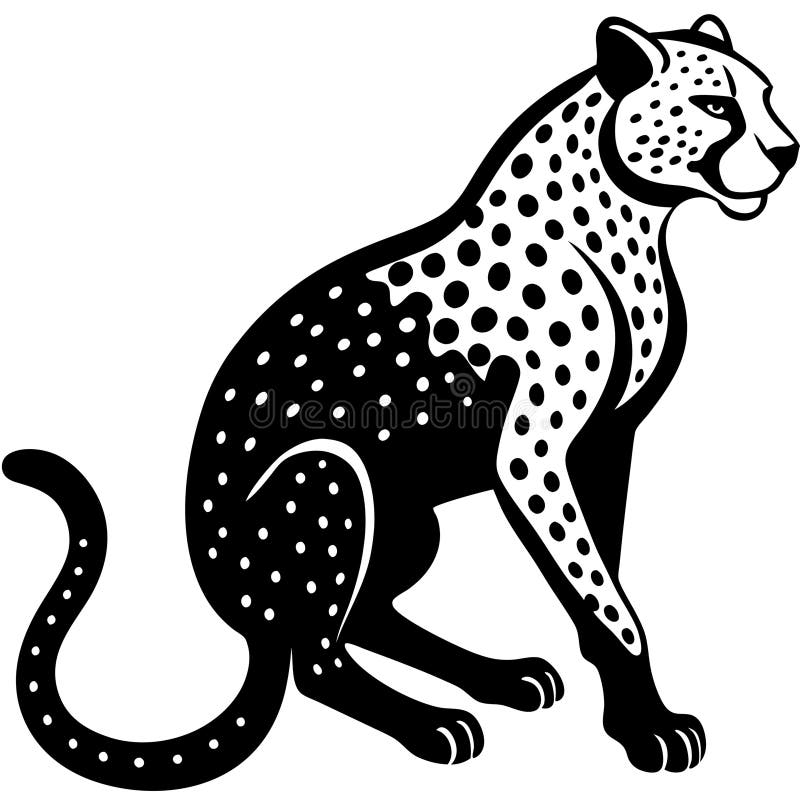 Black White Cheetah Sitting Stock Illustrations – 562 Black White ...