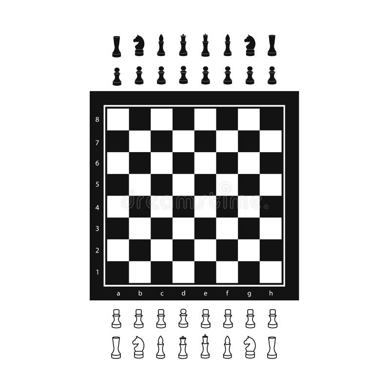 Black and White Chess Board with Pieces in Flat Style Stock Vector ...