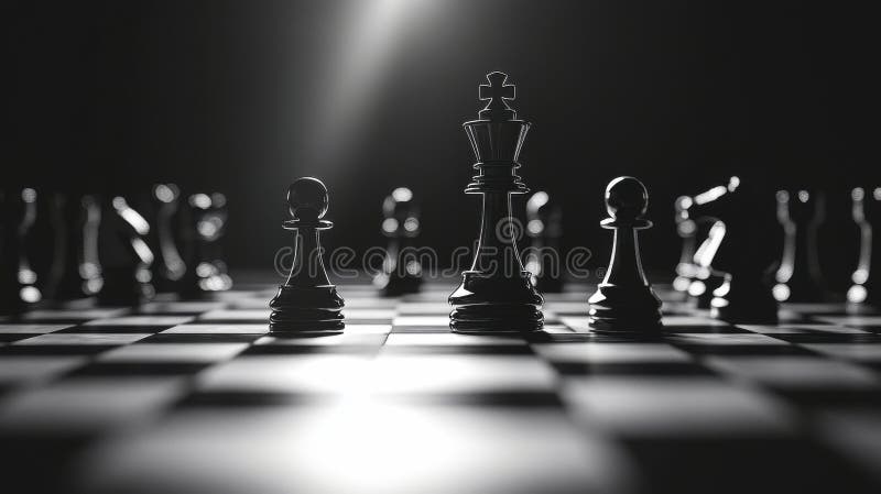 Dramatic Spotlight on Chess Pieces King and Queen in Tense Competition ...
