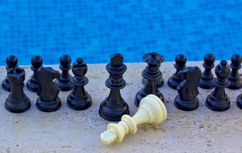 Black and White Chess Pieces at the Pool Stock Image - Image of pool ...