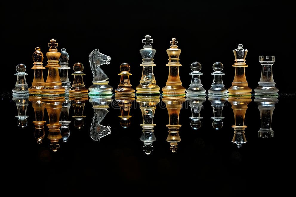 Chess Pieces Reflected from a Shiny Board Stock Illustration ...