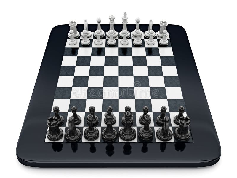 Black and White Chess Pieces Standing on Tablet Computer. 3D ...
