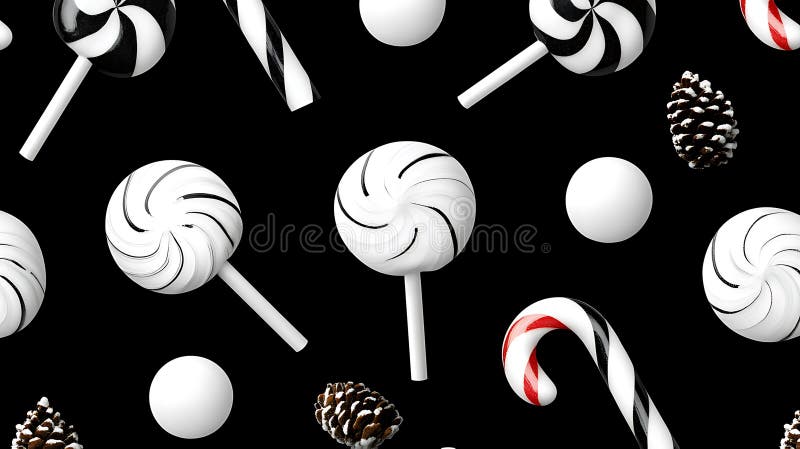 Black and White Christmas Candy Lollipop Pattern Stock Illustration ...