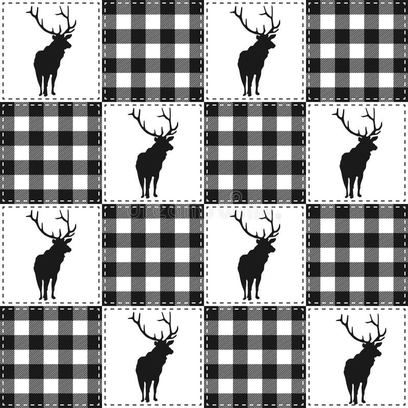 Black and White Christmas Patchwork Checkered Plaid Quilt Seamless ...