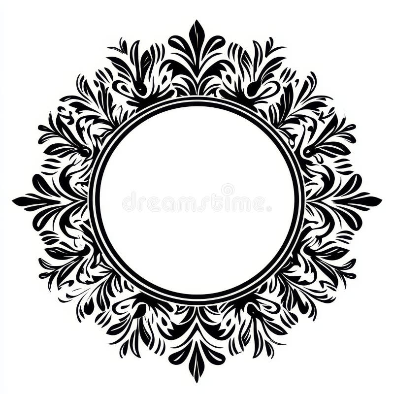 A Black and White Circle with a Floral Design Stock Illustration ...