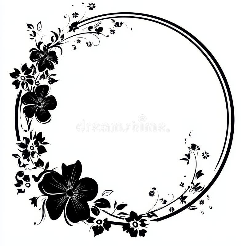 A Black and White Circle with a Floral Design Stock Illustration ...