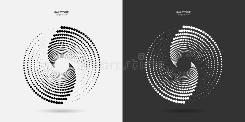 Black and White Circles of Dotted Halftones with a Shadow. the Set is ...