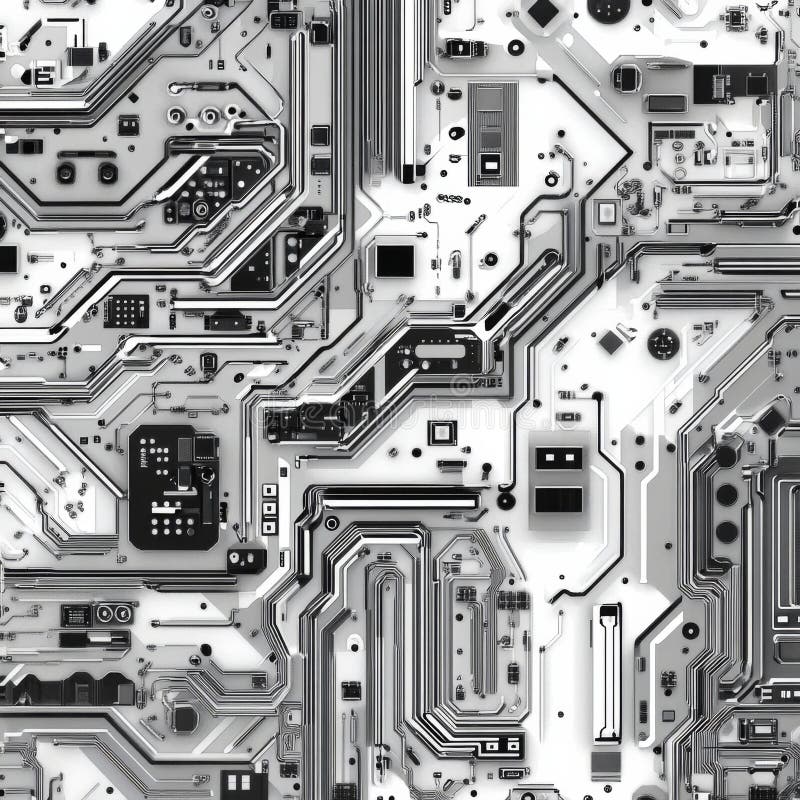 Black and White Circuit Board Pattern with Complex Electronic ...