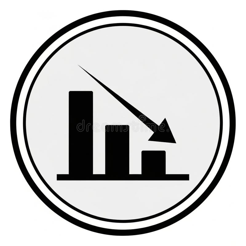 Black and White Icon of a Downward Trending Bar Chart in a Circle Graph ...