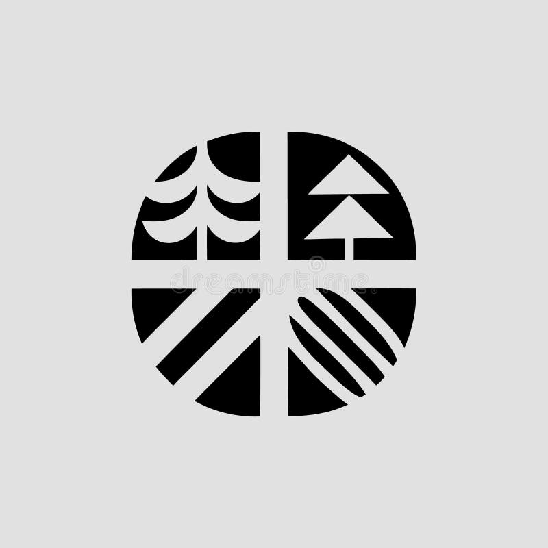 Black and White Circular Logo Divided into Four Quadrants, Each ...