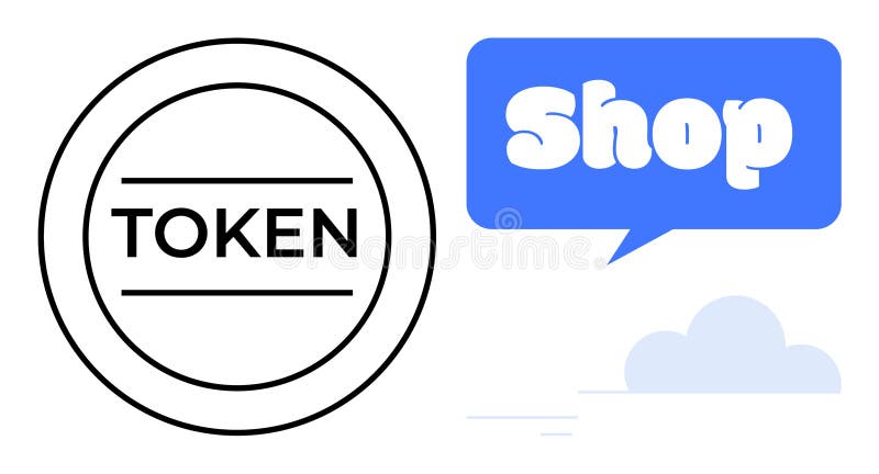 Digital Token and Shopping Symbol with Blue Speech Bubble and Cloud ...