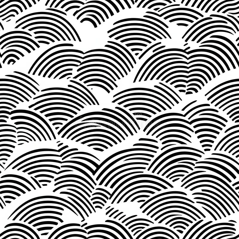 Black and White Circular Wave Pattern. AI Generated Stock Illustration ...