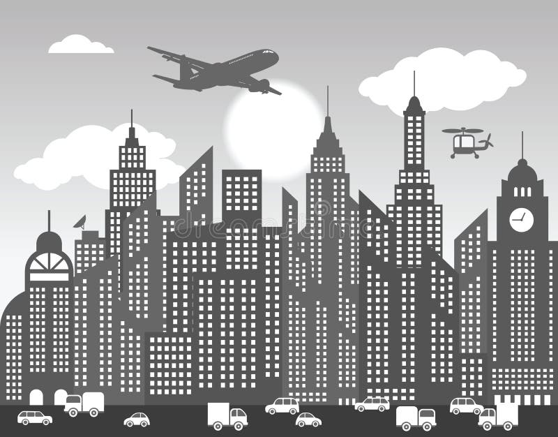 Black & White City (Background) Stock Vector - Illustration of artwork ...