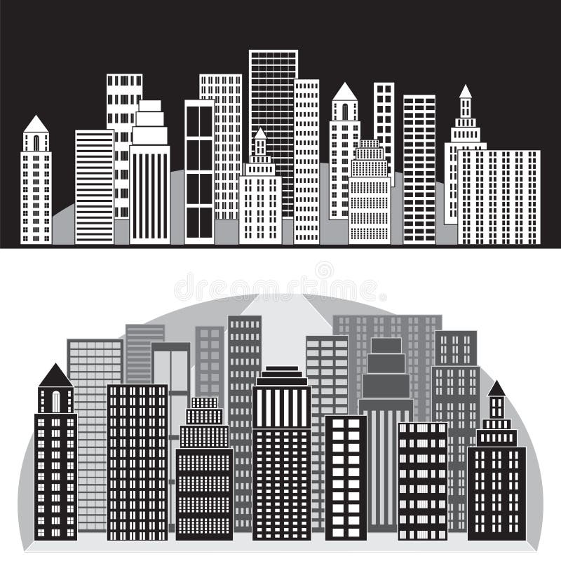 Black and white city stock vector. Illustration of night - 48543565