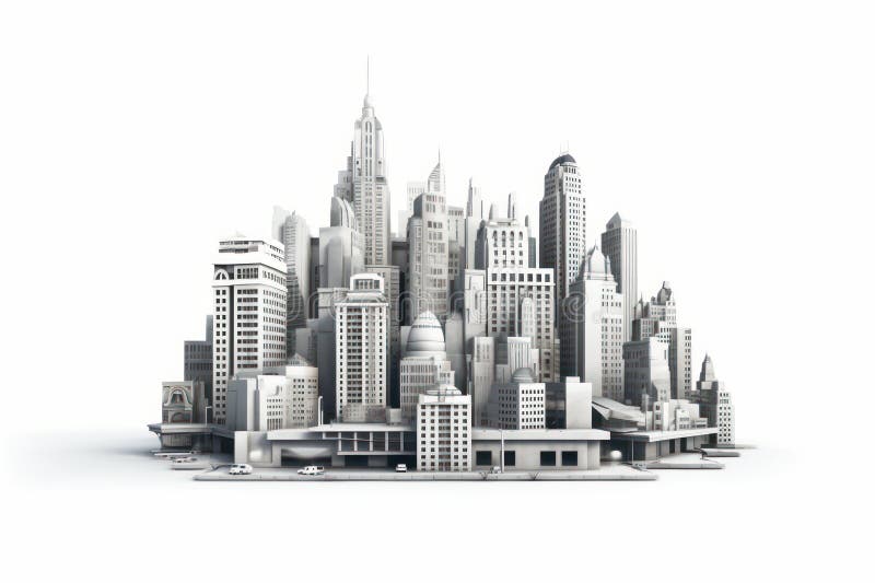 A Black and White City Made of Buildings of Different Shapes and Sizes ...