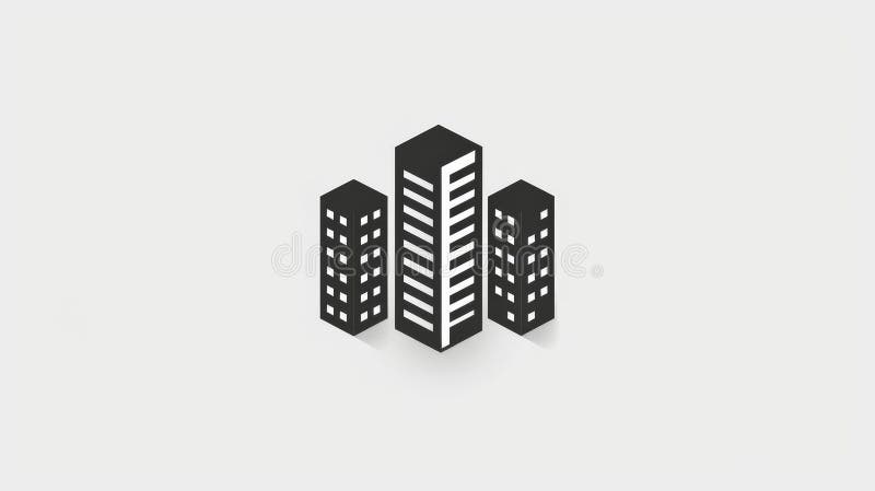 Black and White Cityscape Icon with Shadows Stock Illustration ...