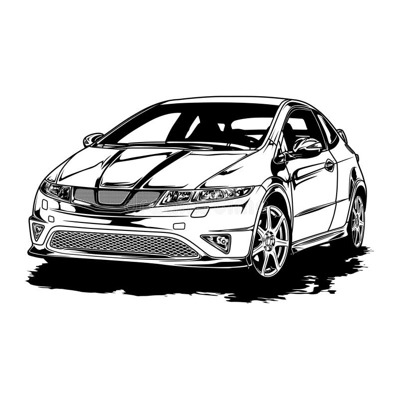 Black and White Civic FN2 Type R Stock Illustration - Illustration of ...