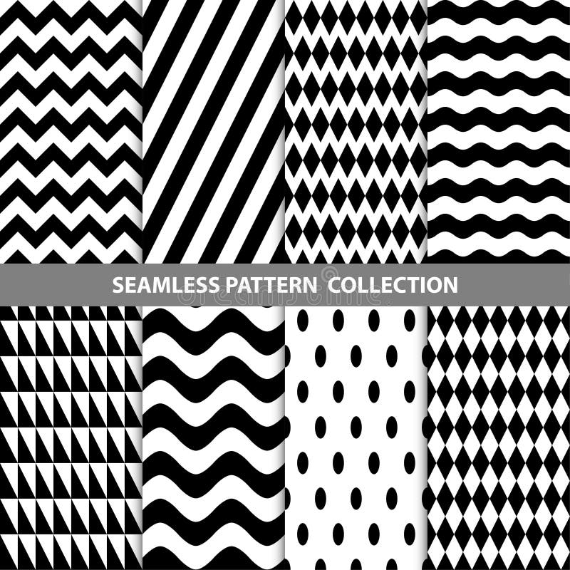 Black White Classic Line Zigzag Vector Abstract Geometric Seamless ...