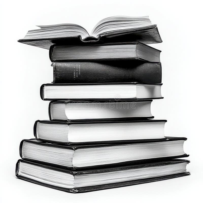 Cartoon Book Stack Black And White