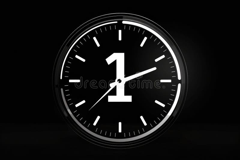 Black and White Clock with the Number One. Suitable for Business ...