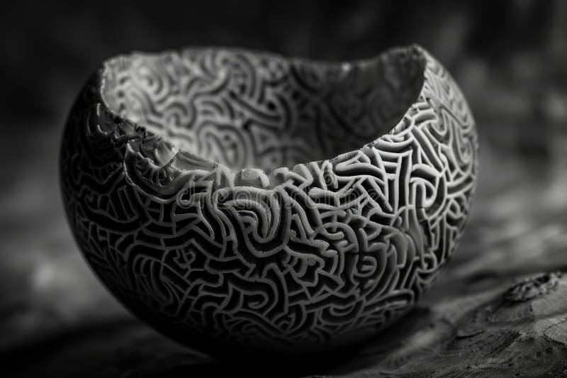 Black and White Close-up of a Bowl Showcasing Detailed Patterns and ...