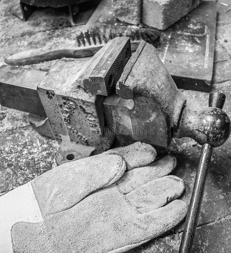Close Up of Brick Workbench with Tools Stock Photo - Image of bricks ...