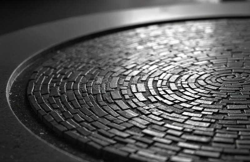 Black, White Close-up of Circular Structure with Tiled Surface. Round ...