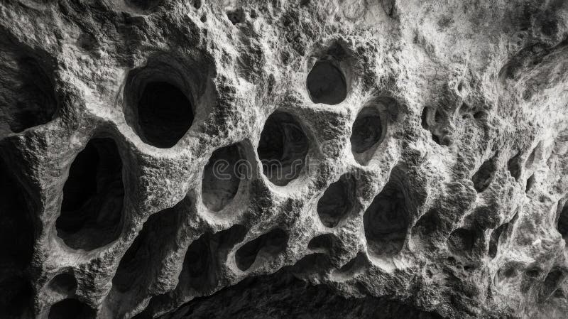 Black and White Close Up of Eroded Rock Surface with Numerous Holes ...