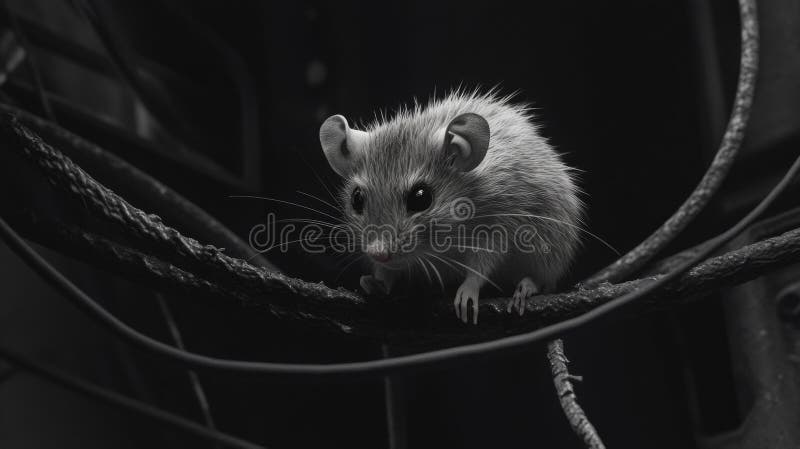 Black and White Close-up of Mouse on Electrical Wires Stock Image ...