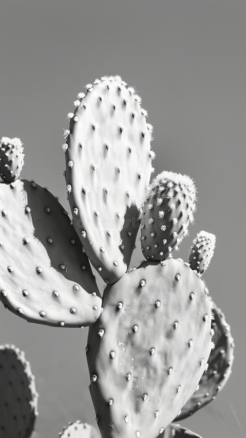 Black and White Close-up of Prickly Pear Cactus Stock Image - Image of ...