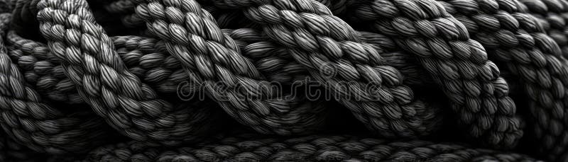 Black White Close Up Very Detailed Pattern of Ropes Panoramic Banner ...