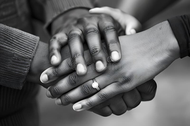 Intertwined Hands, Black and White, Unity, Commitment, Ring, Love ...