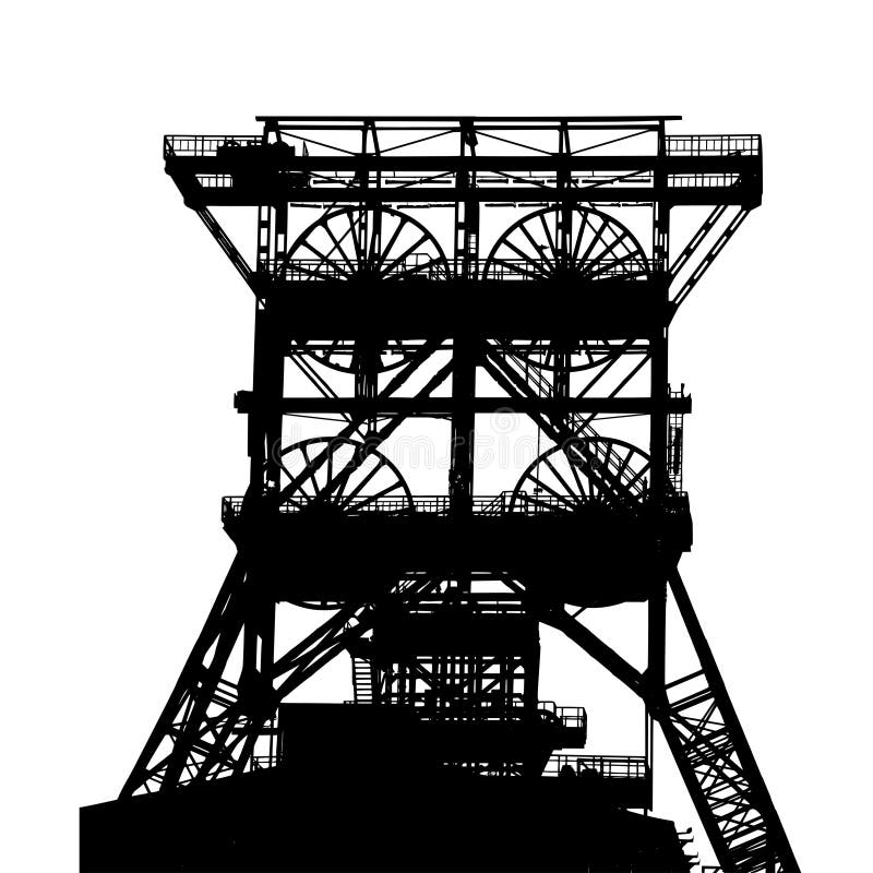 Black and White Coal Mine Silhouette Stock Vector - Illustration of ...