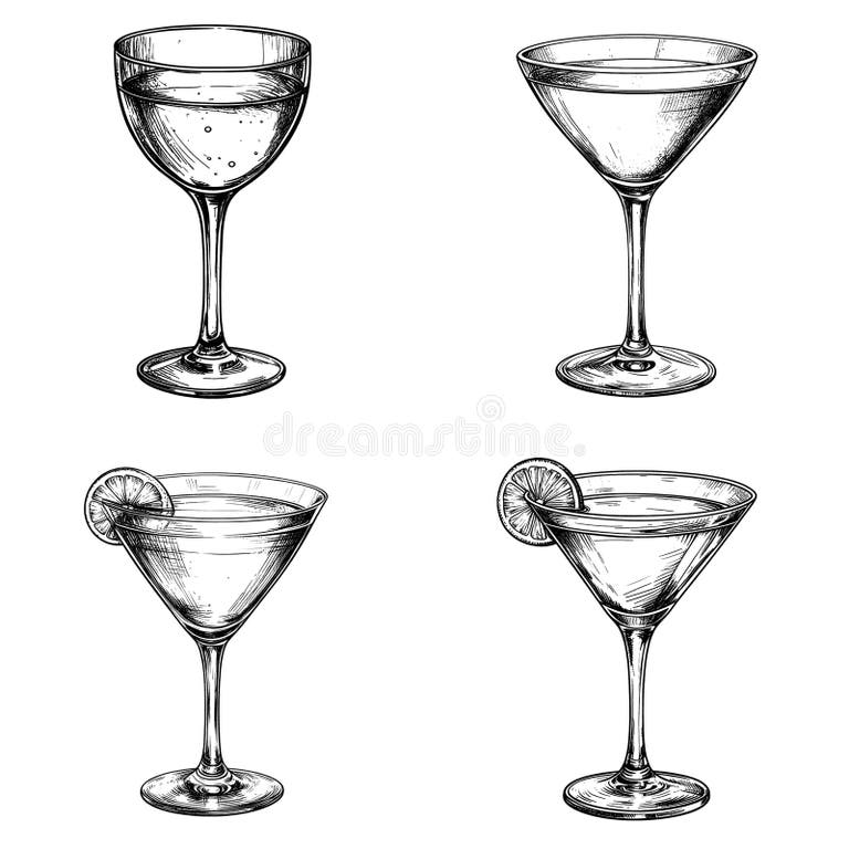 Black and White Cocktail Glass Illustrations Stock Photo - Illustration ...