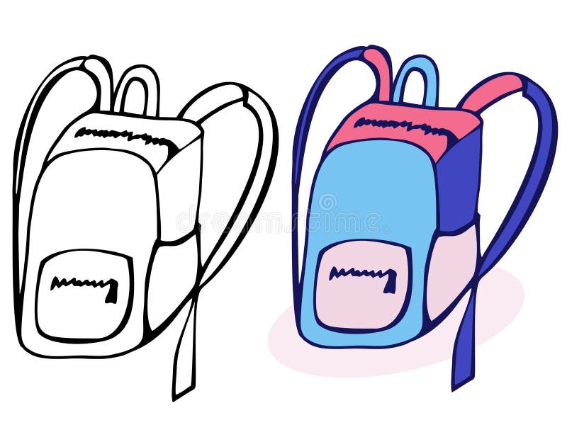 Black and White and Color School Backpack. Illustration of a Freehand ...