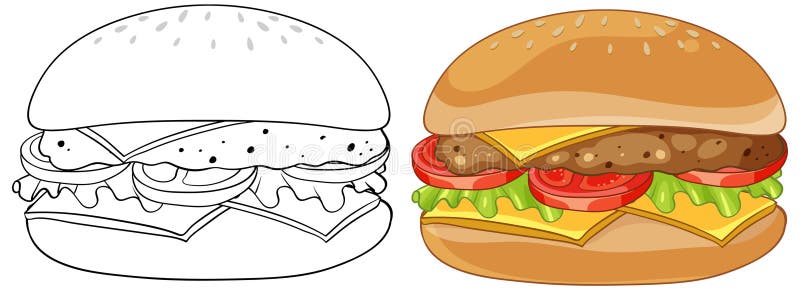 Black and White and Colored Burger Stock Vector - Illustration of ...