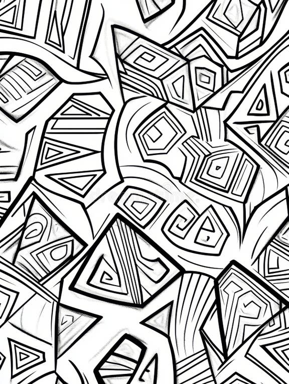 A Black and White Coloring Page of a Pattern of Squares and Triangles ...