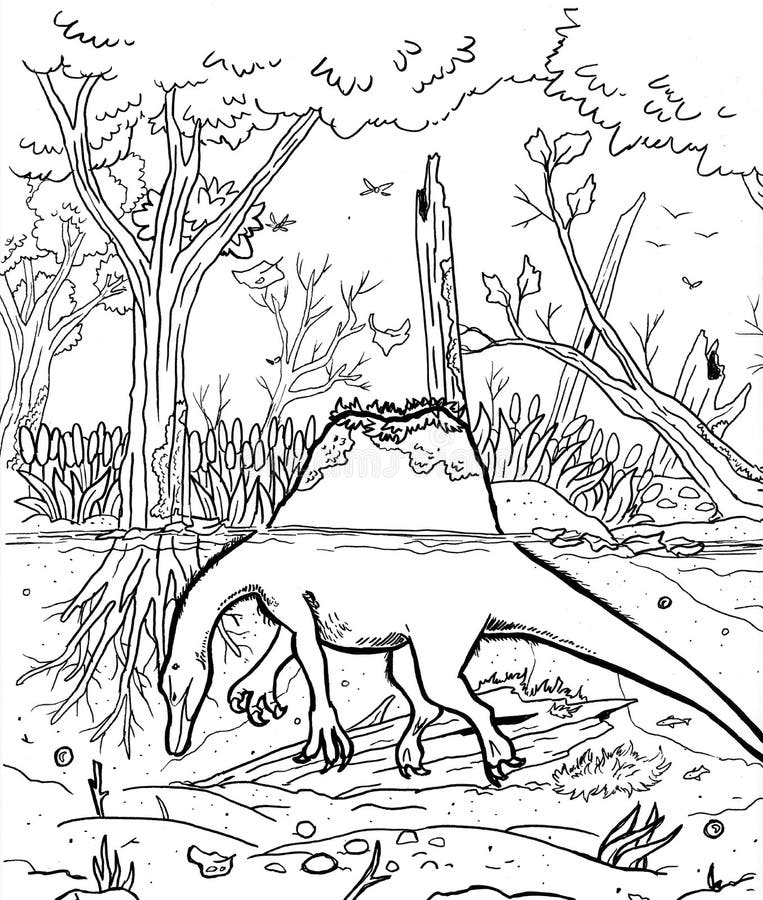 Black and White Coloring Page of a Prehistoric Creature Stock ...