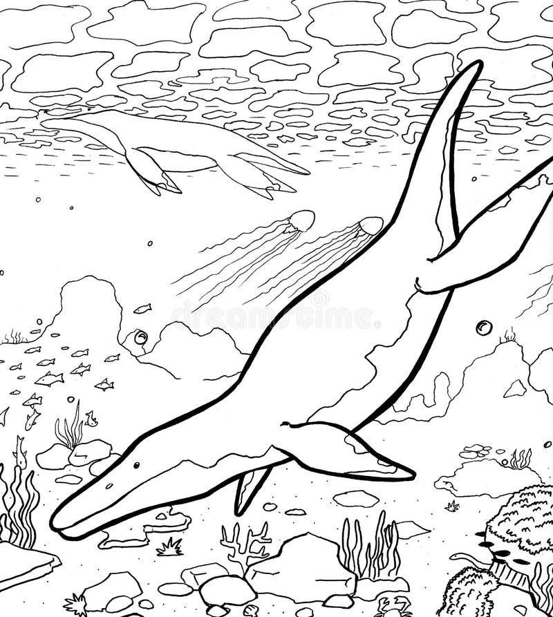 Black and White Coloring Page of a Prehistoric Creature Stock ...