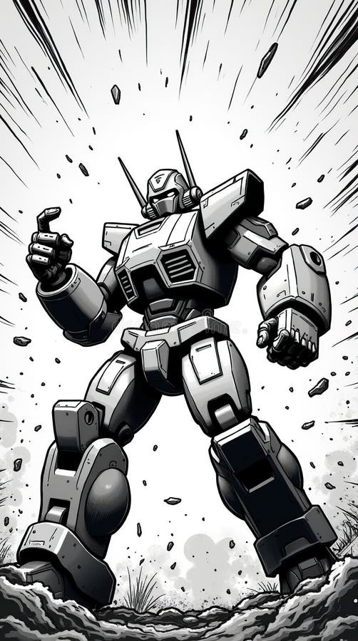 Dynamic Comic Book Scene Featuring Powerful Robot in Action Stock ...
