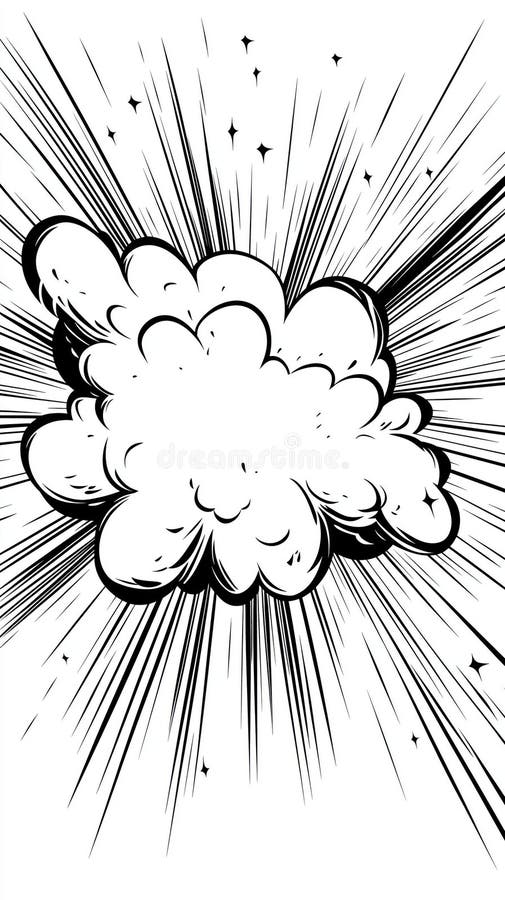 Black and White Comic Book Explosion with Dynamic Lines and Stars Stock ...